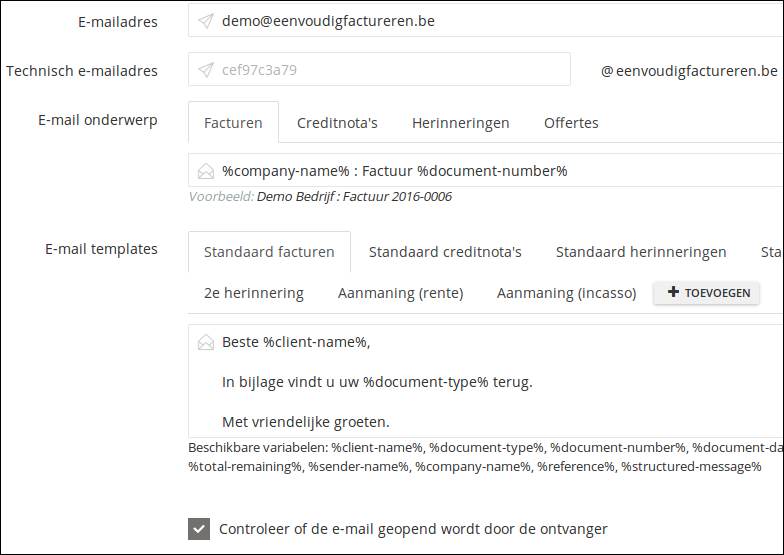 E-mails versturen : EenvoudigFactureren