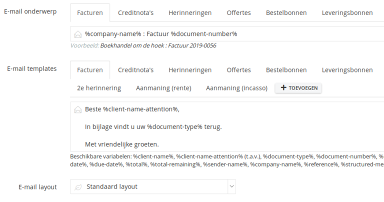 E-mail teksten : EenvoudigFactureren