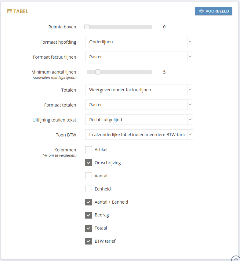 Layouts : EenvoudigFactureren